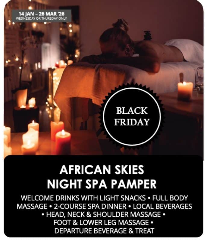 Black Friday 2025 African Skies - Night Spa Pamper Journey - Mowana Spa